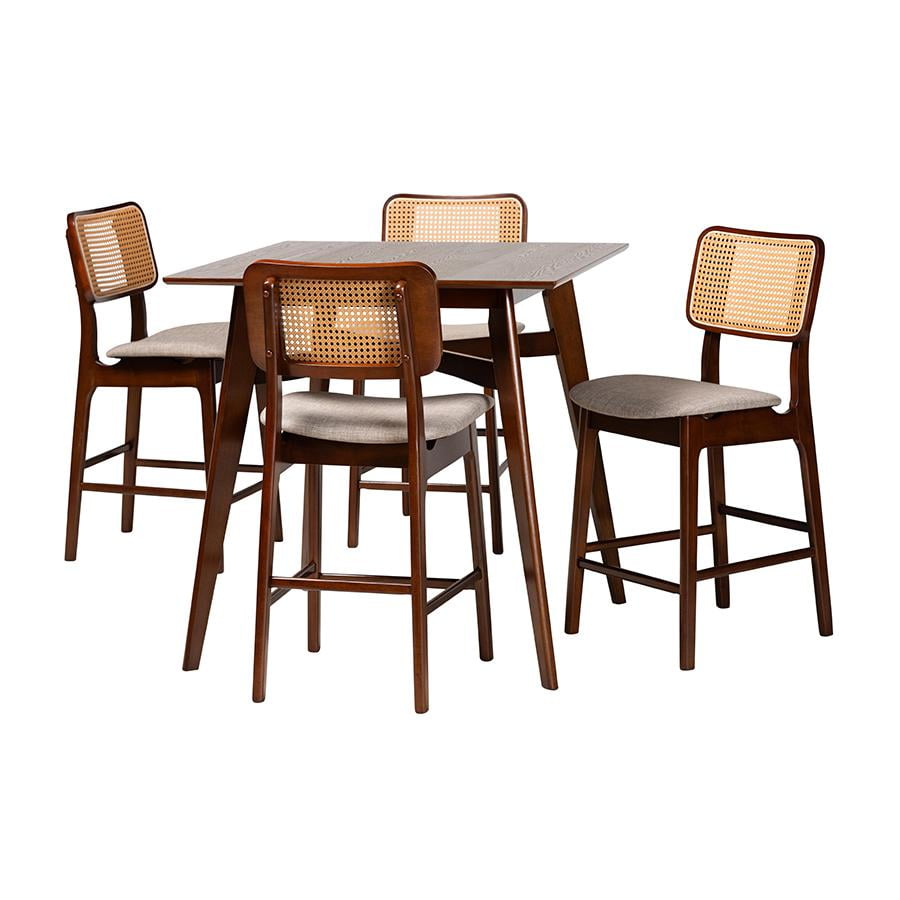 Baxton Studio Grey Fabric and Walnut Brown Finished Wood 5-Piece Pub ...