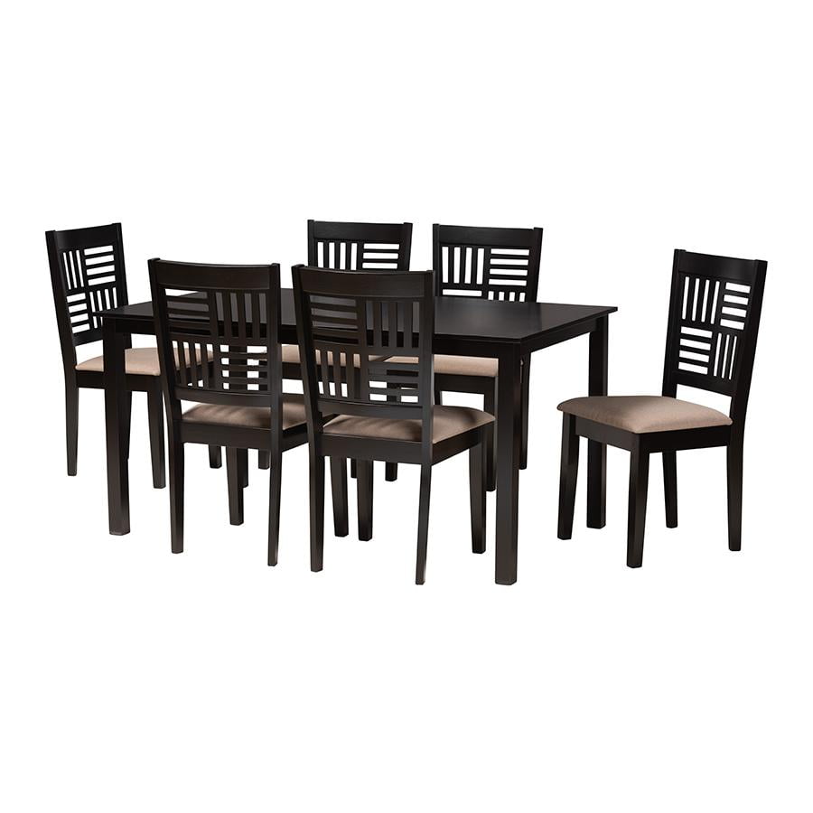 Baxton Studio Deanna Beige Fabric and Dark Brown Wood 7-Piece Dining Set - Walmart.com