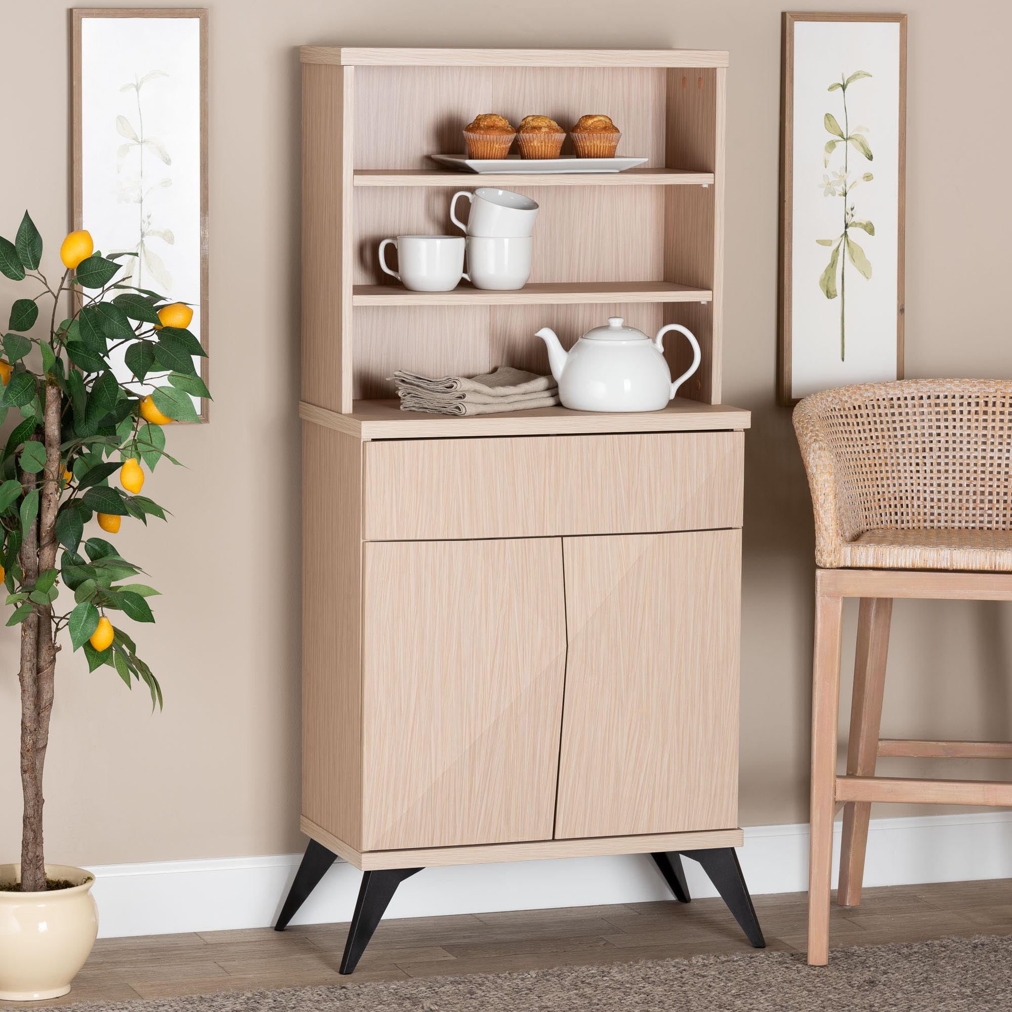 Baxton Studio Draper Mid-Century Kitchen Cabinet, 2-Door, Light Brown ...