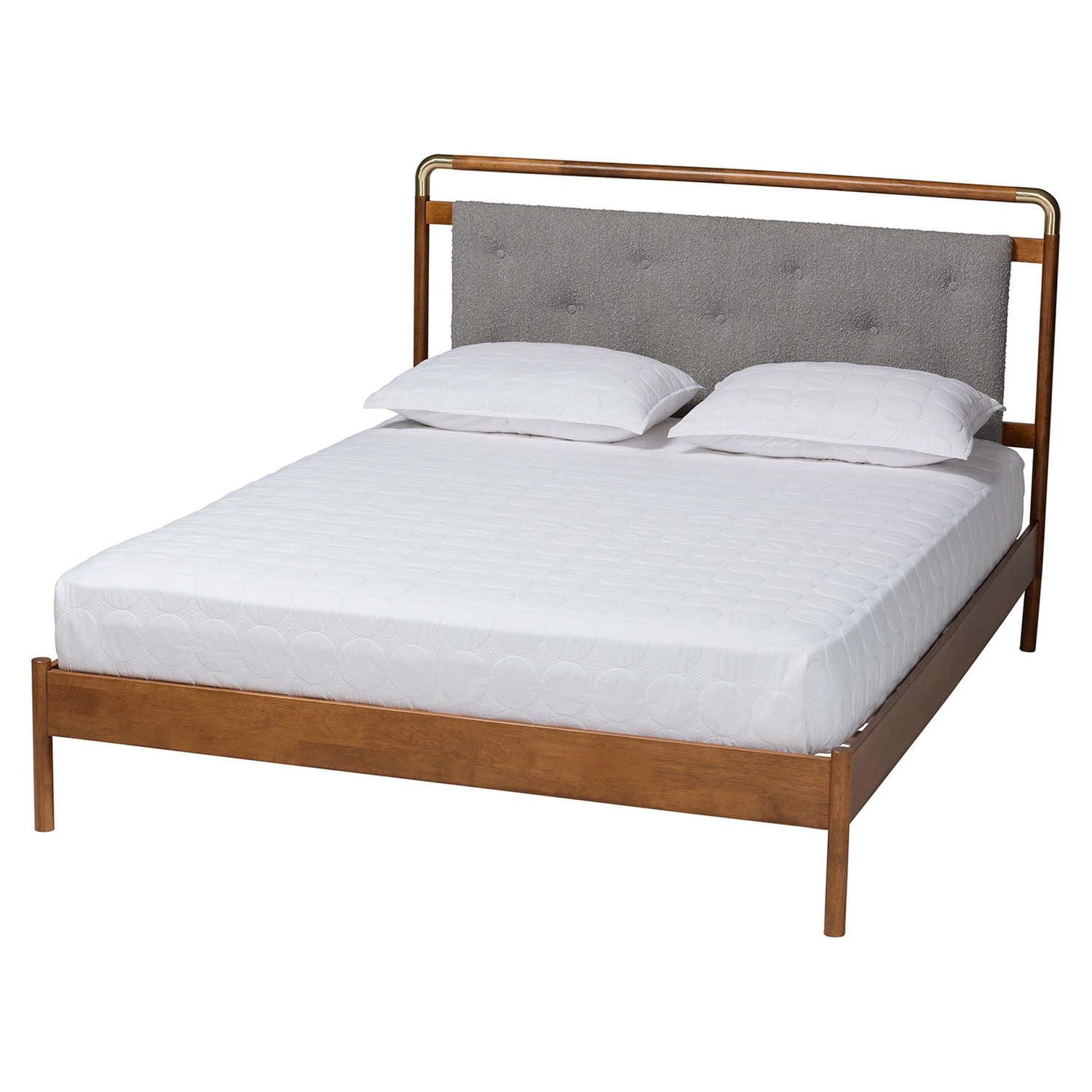 Baxton Studio Edwina Light Gray Fabric and Brown Wood Queen Size ...