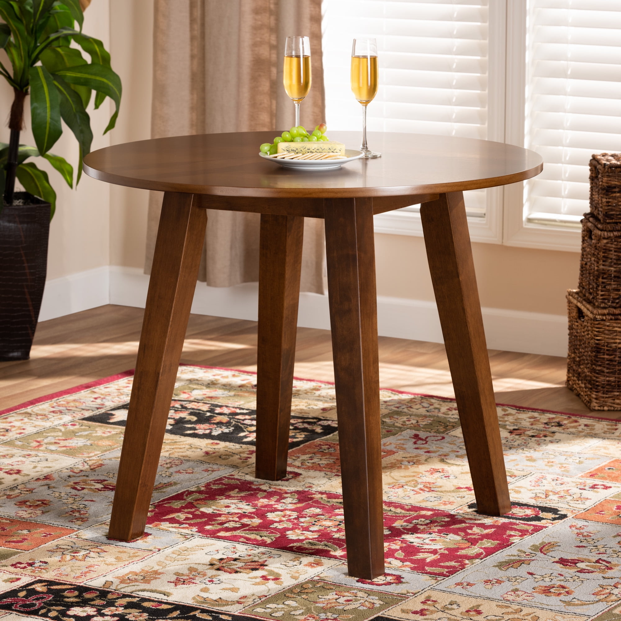 Baxton Studio ELA Modern and Contemporary Walnut Brown Finished 35 Inch Wide Round Wood Dining Table