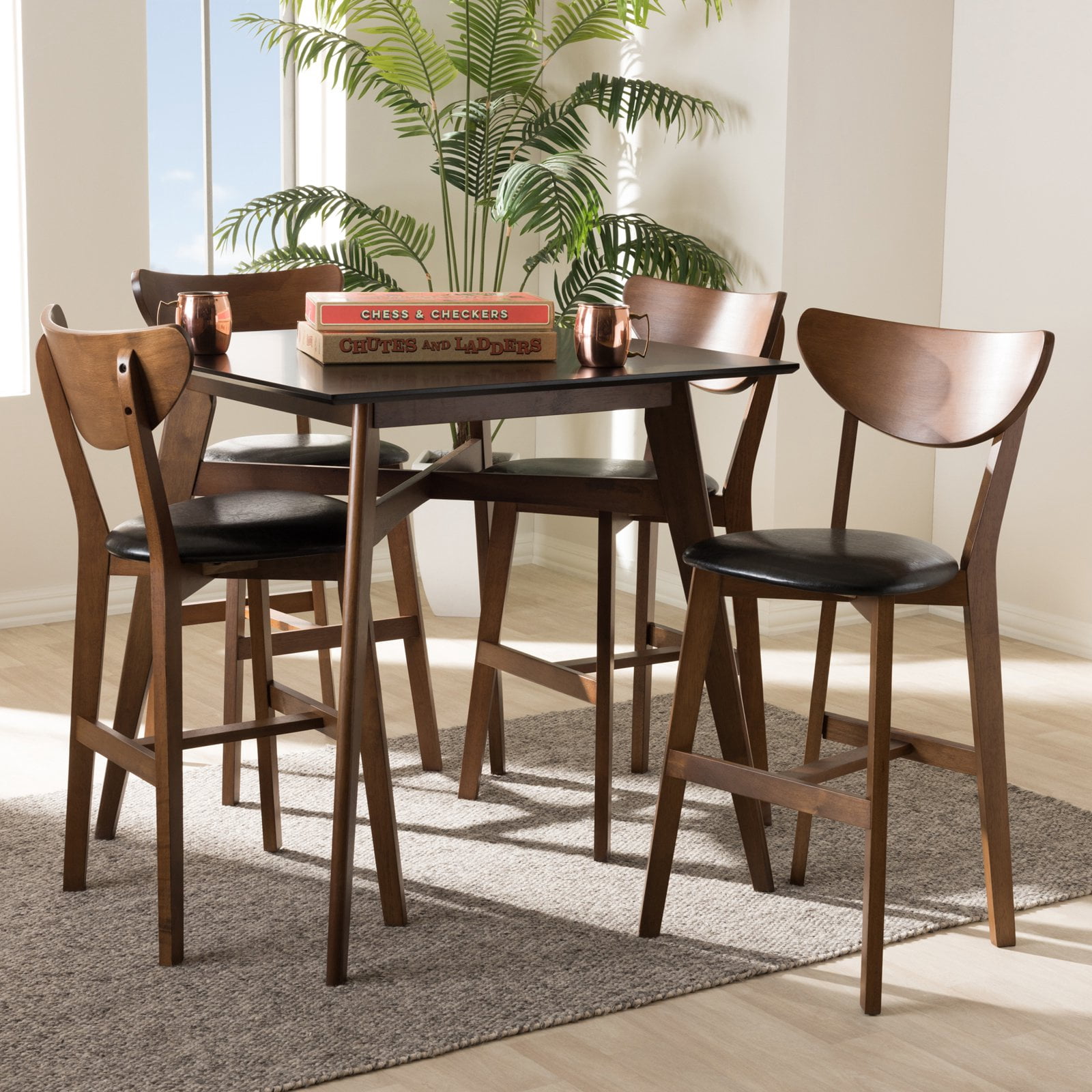 Baxton Studio Eline Mid-Century Modern Black Faux Leather Upholstered ...