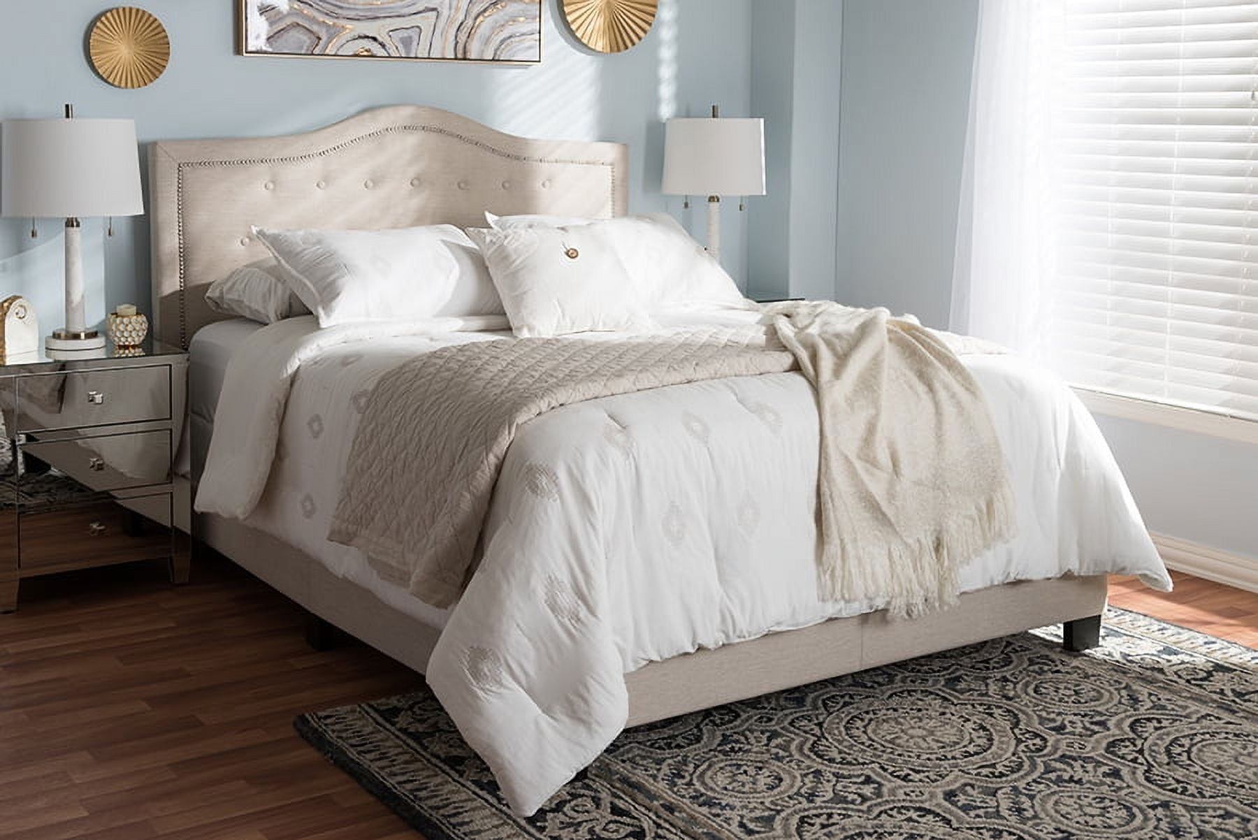 Emerson Queen Size Bed - Beige Fabric Upholstered - Walmart.com