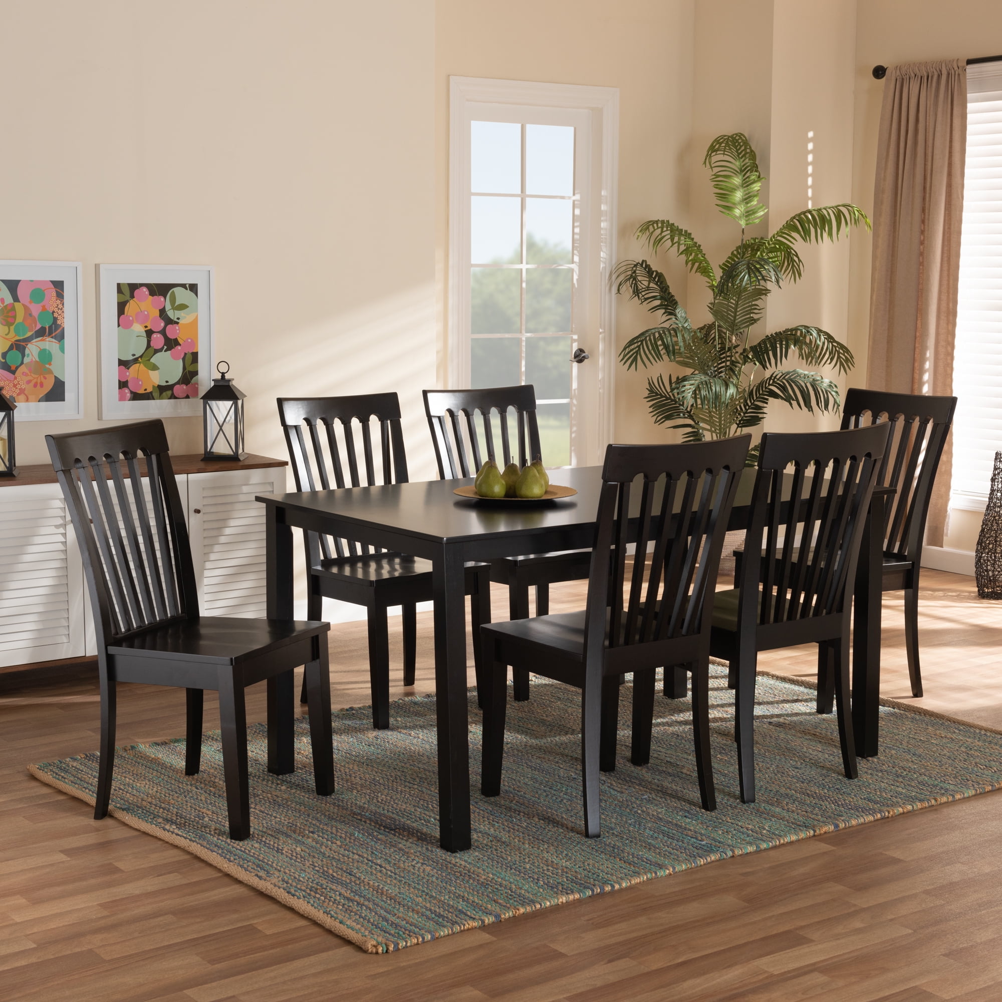 Free Shipping! Baxton Studio Erion 7-Piece Dark Brown Wood Dining Set ...