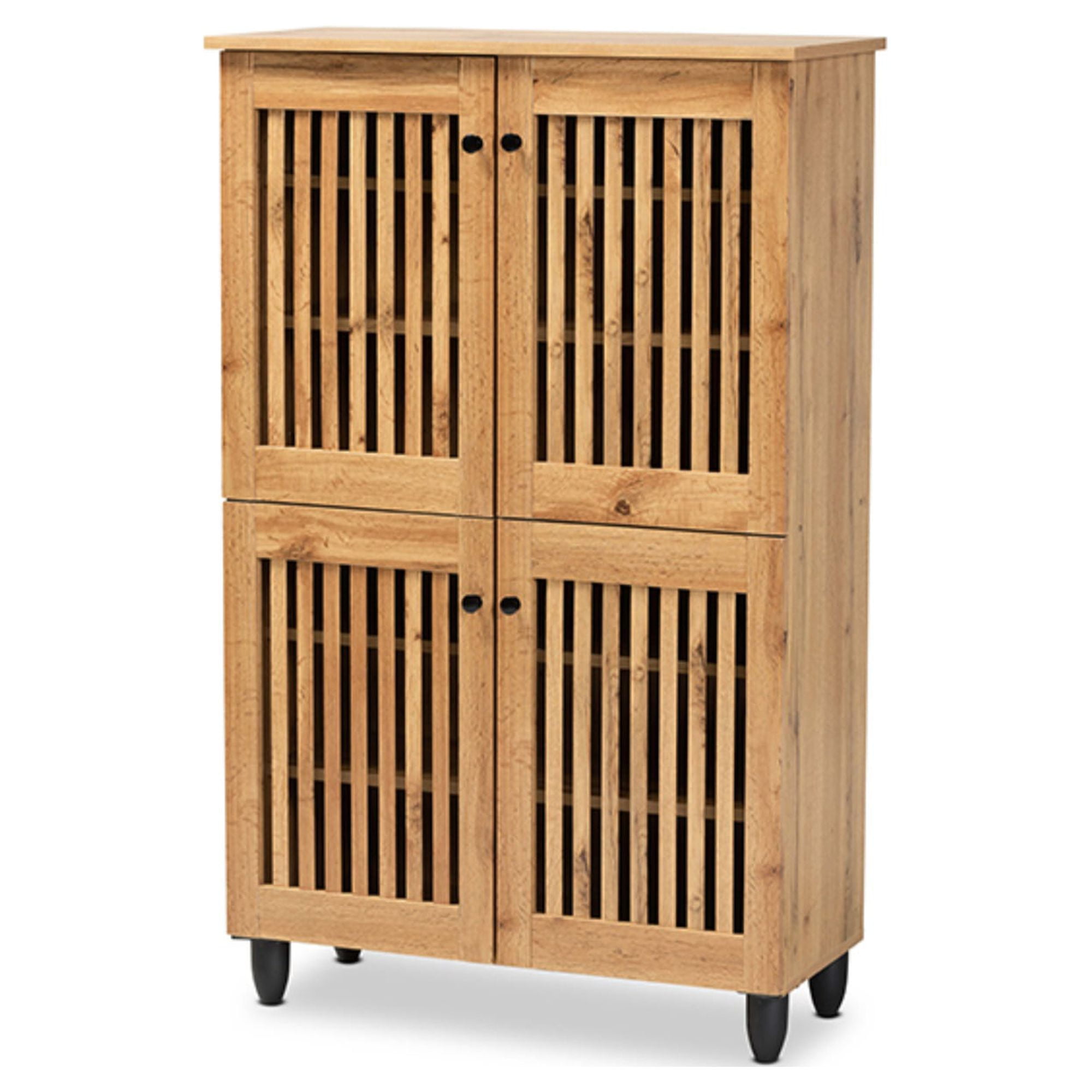 Baxton Studio Fernanda Oak Brown Finished Wood 4-Door Shoe Storage ...