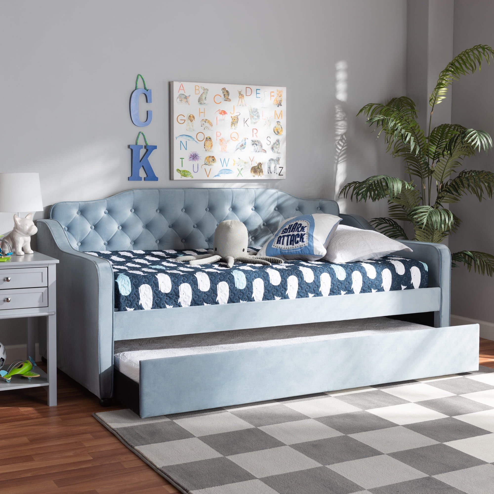 Baxton Studio Freda Transitional and Contemporary Light Blue Velvet ...