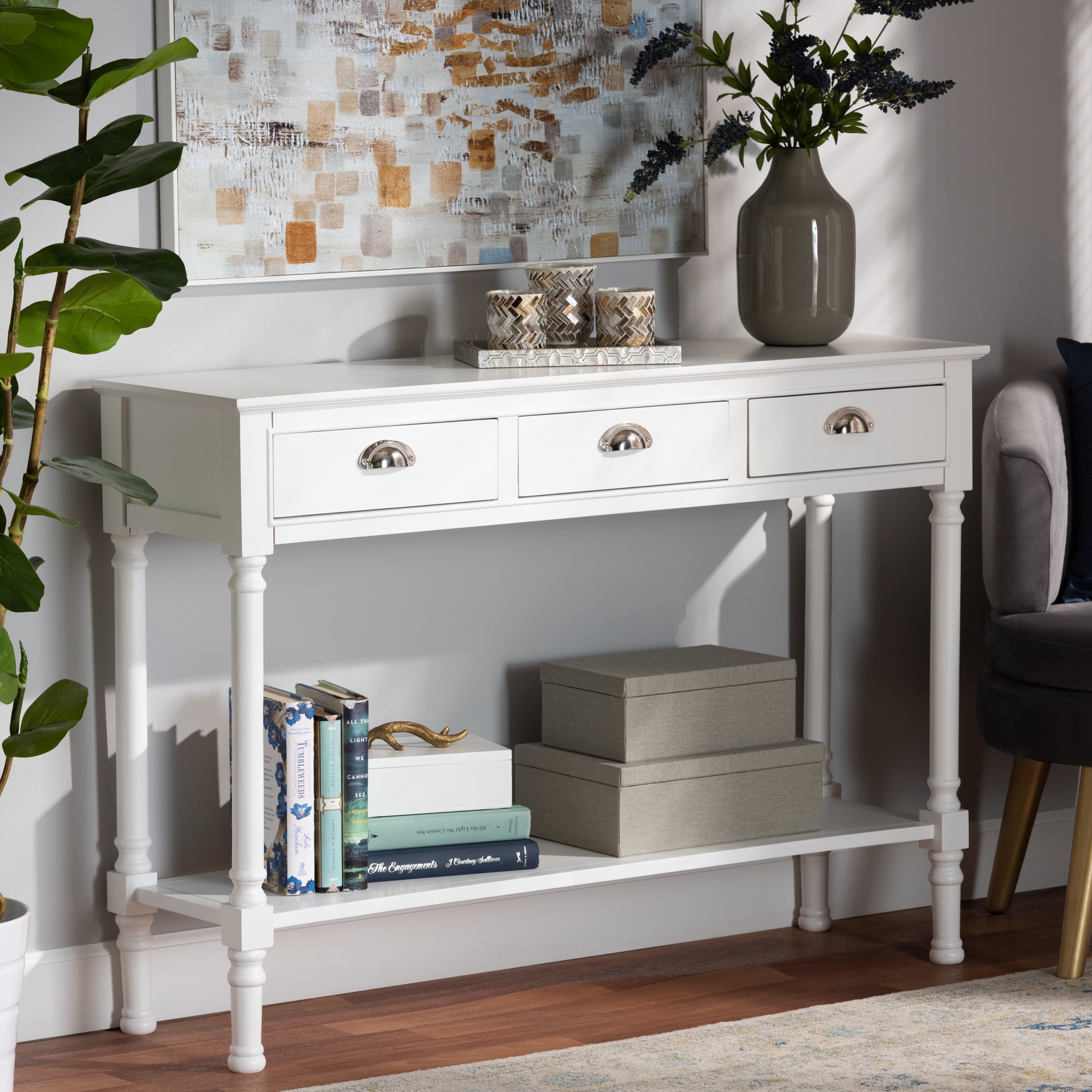 Baxton Studio Garvey Modern Metal Console Table Drawer Included White