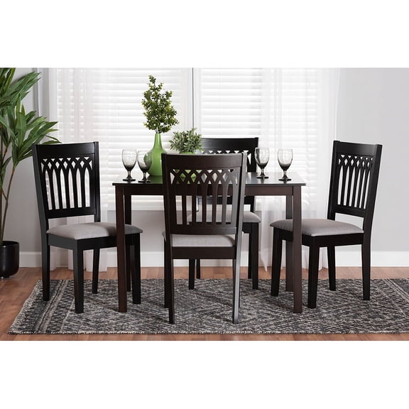Baxton Studio April Sand Fabric and Dark Brown Finished Wood 5-Piece ...