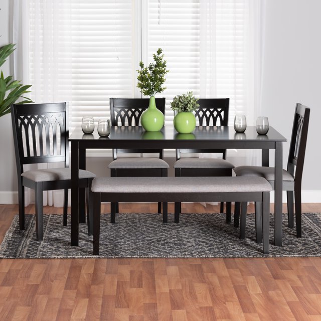 Baxton Studio Genesis Modern Grey Fabric and Dark Brown Finished Wood 6 ...