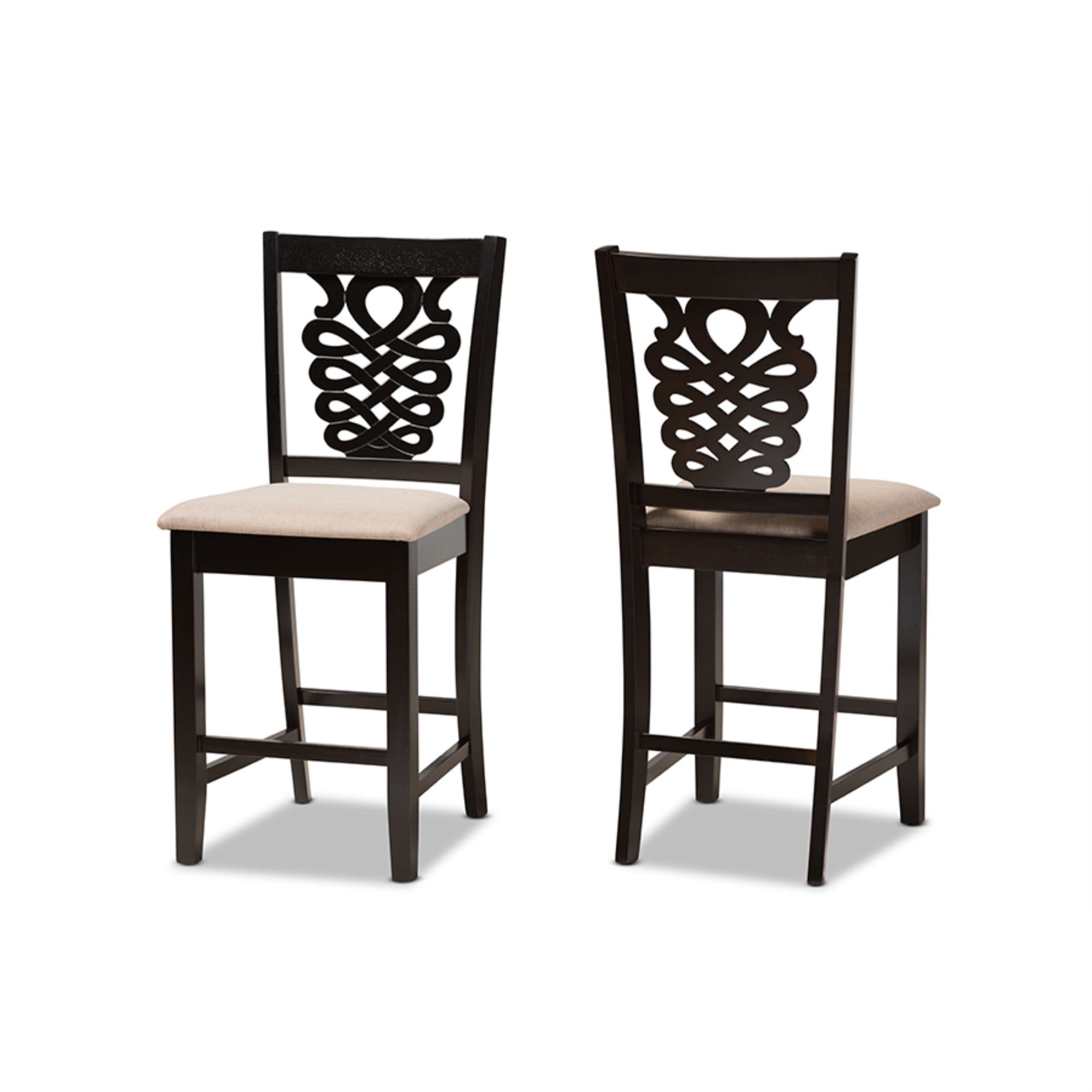 Baxton Studio Gervais 25"H Counter Stool Dark Brown Wood/Sand Fabric ...