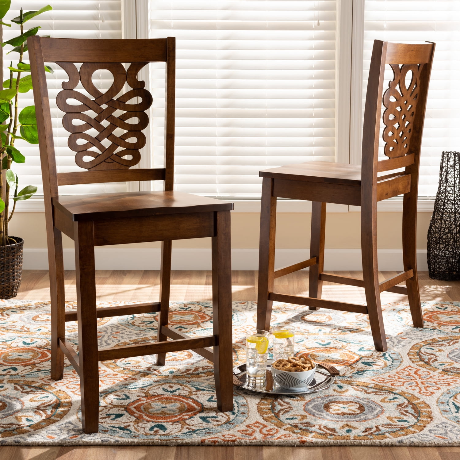 Baxton Studio Gervais Walnut Brown Finished Wood 2-Piece Counter Stool ...