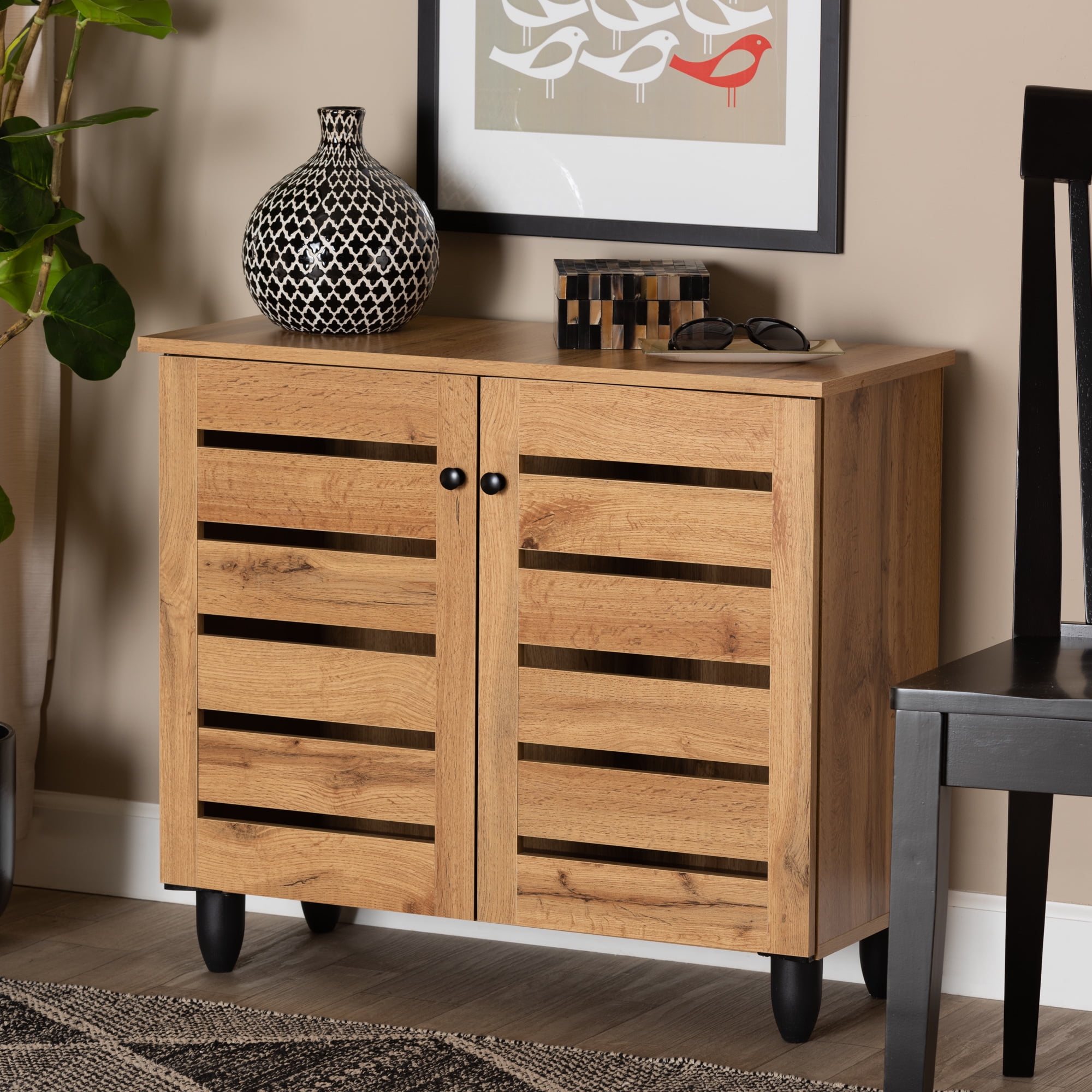Baxton Studio Gisela Modern Contemporary Shoe Cabinet, Brown and Black ...