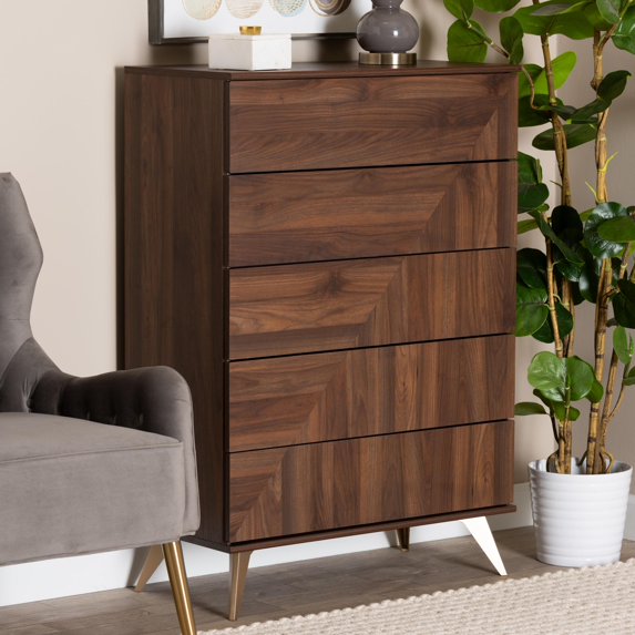 Free Shipping! Baxton Studio Graceland Mid-Century Walnut 5-Drawer ...