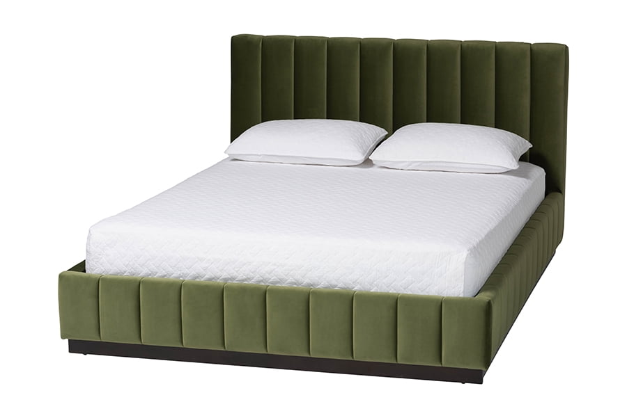 Baxton Studio Granger Velvet Upholstered Platform Bed with Channel ...
