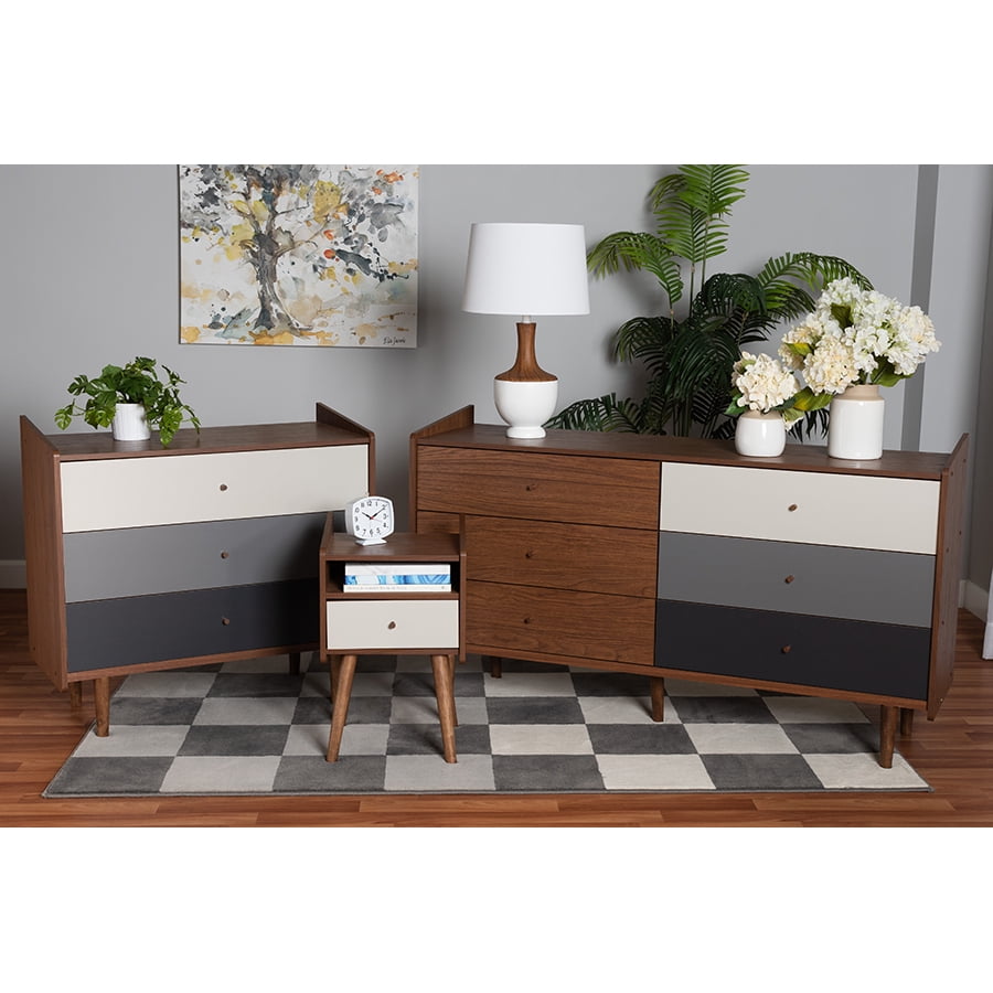 Baxton Studio Halden Mid-Century Modern Multicolor Walnut Brown and ...
