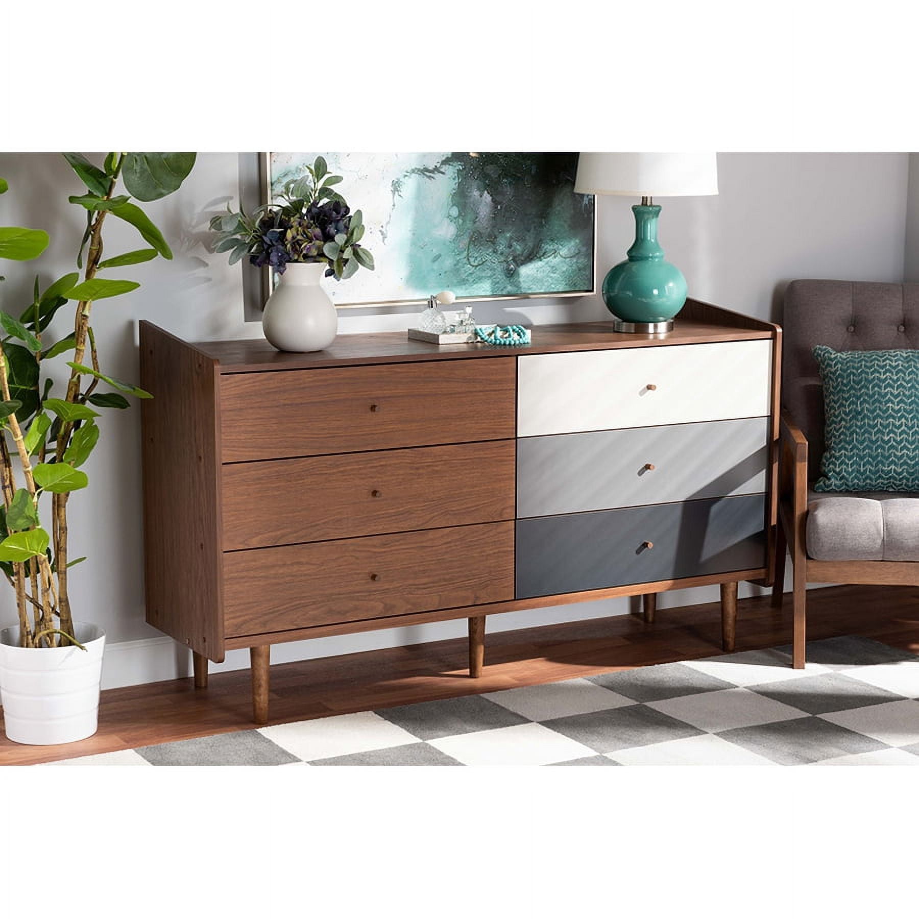 Baxton Studio Halden Mid-Century Modern Multicolor Walnut Brown and ...