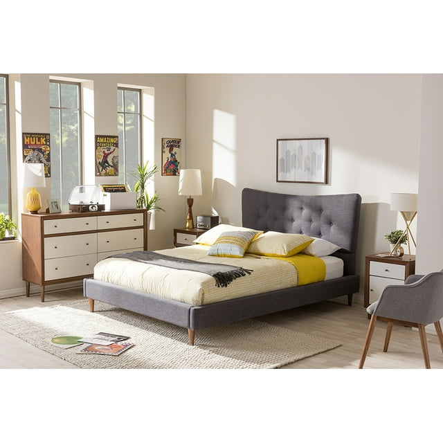 Baxton Studio Hannah Mid-Century Modern Dark Grey Fabric King Size ...