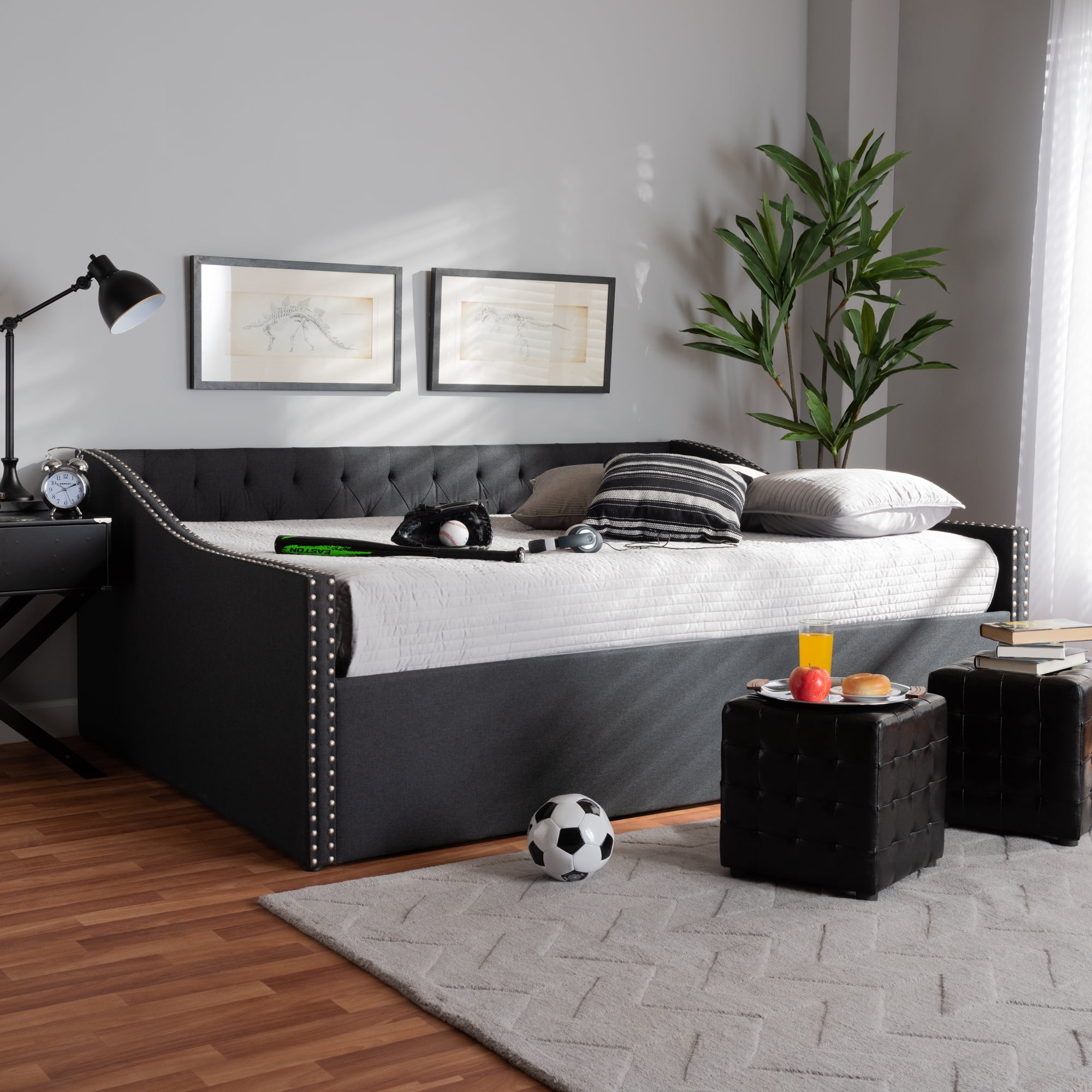Baxton Haylie Queen Size Daybed - Upholstered Bed - Walmart.com