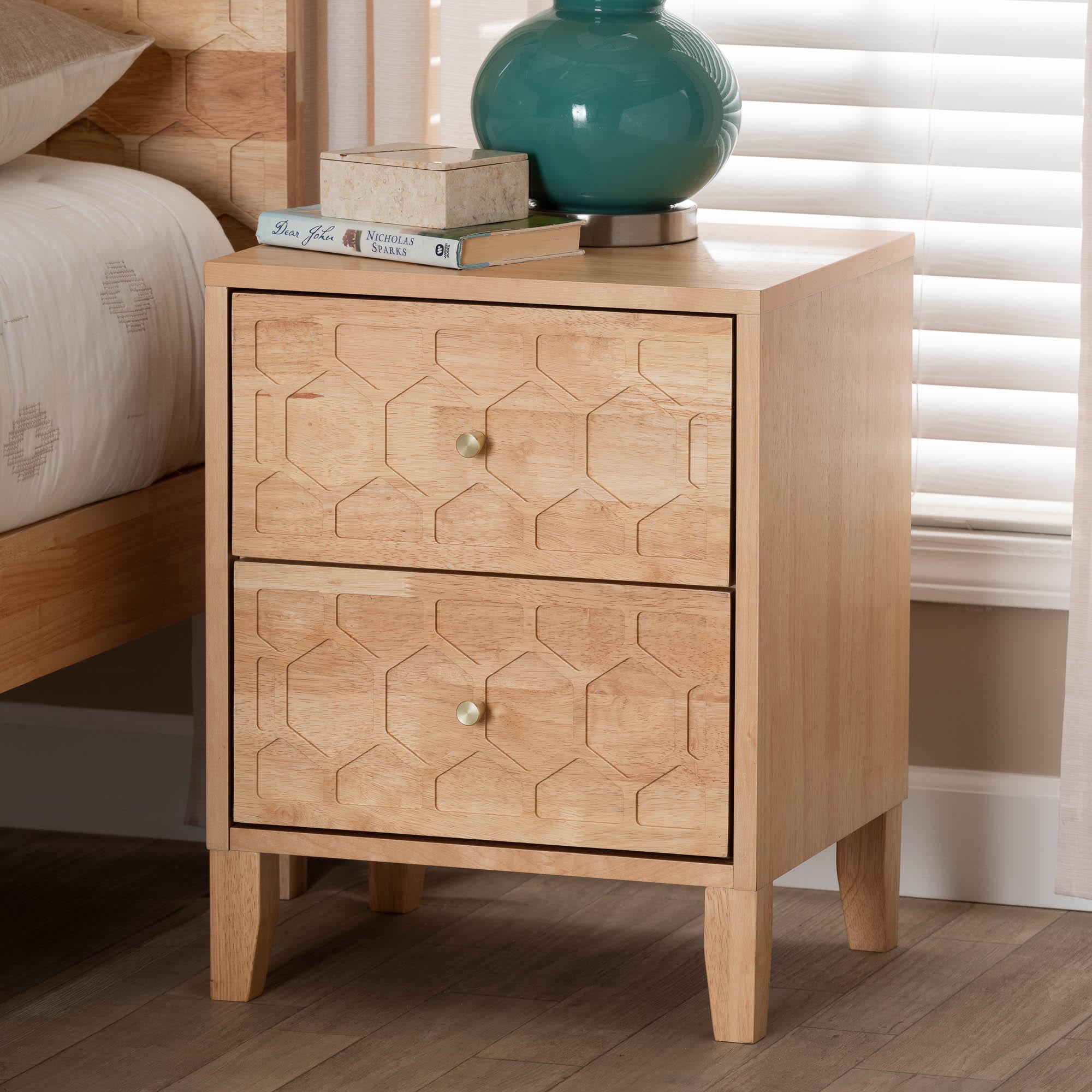 Baxton Studio Hosea Japandi Nightstand, 2-Drawer, Natural - Walmart.com
