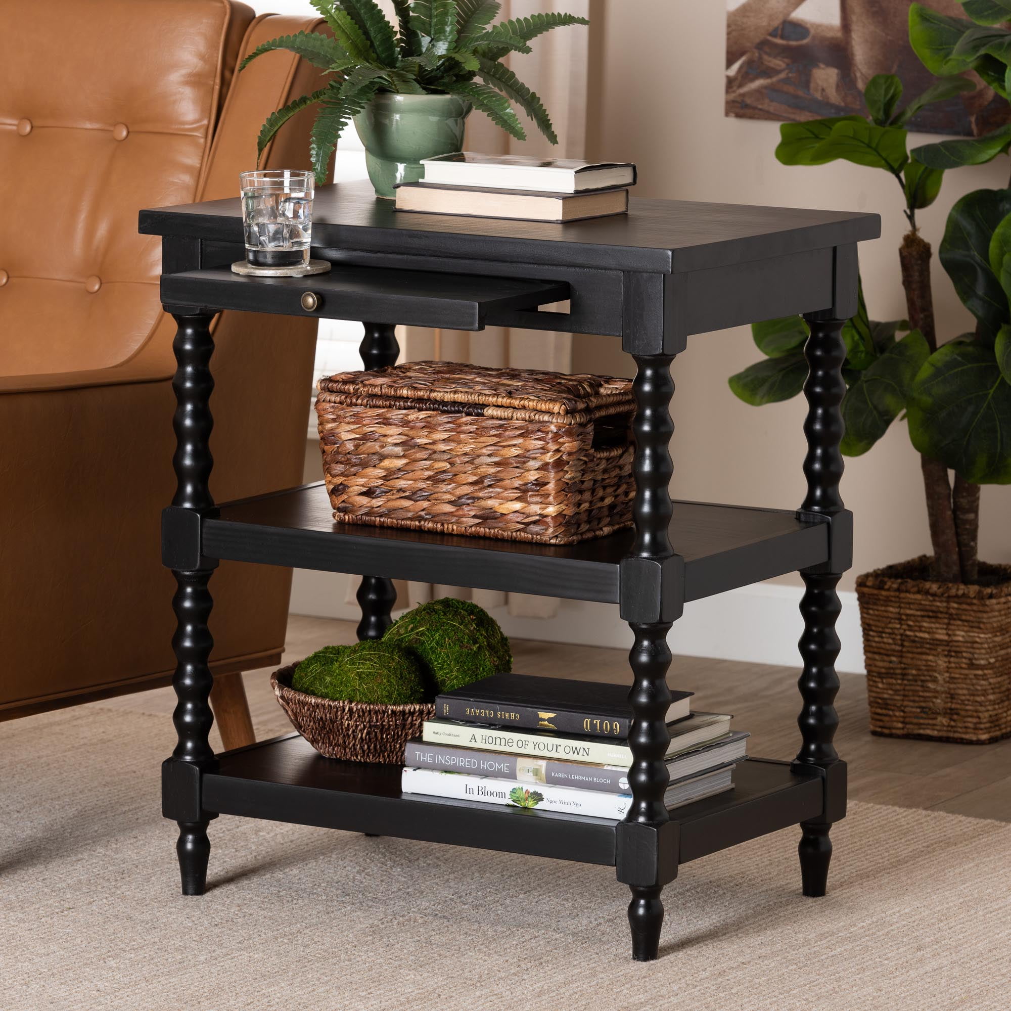 Baxton Studio Imogene Retro-Modern End Table, Turned Legs, Black ...
