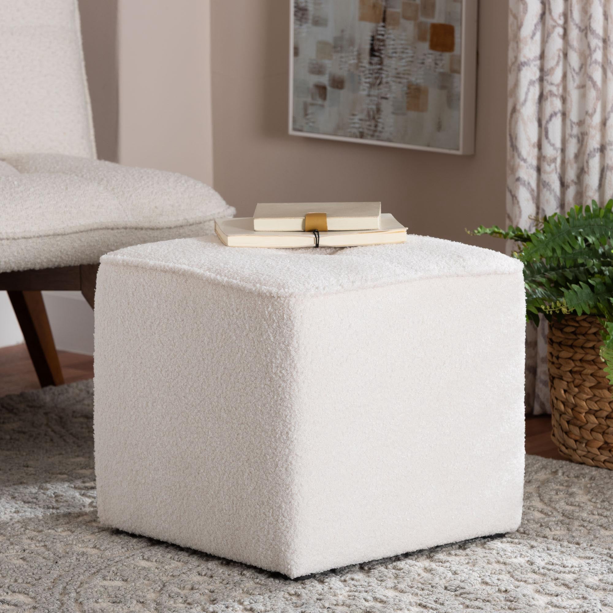 Baxton Studio, Modern Ottoman, Model Isaiah, Ivory Boucle Upholstered ...