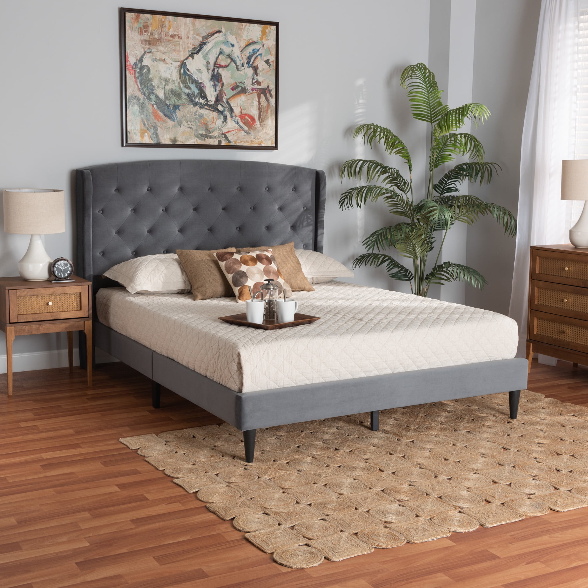 Baxton Studio Joanna Modern and Contemporay Grey Velvet Fabric ...