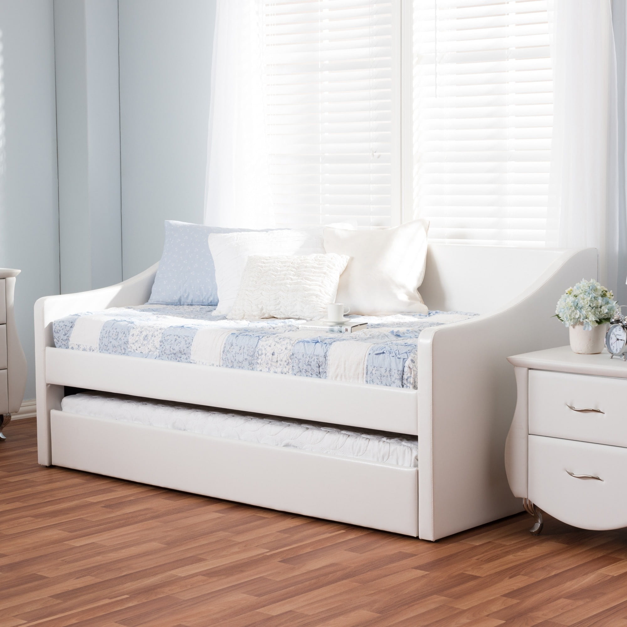 Baxton Studio Kallikrates Modern Daybed with Trundle Bed White Faux ...