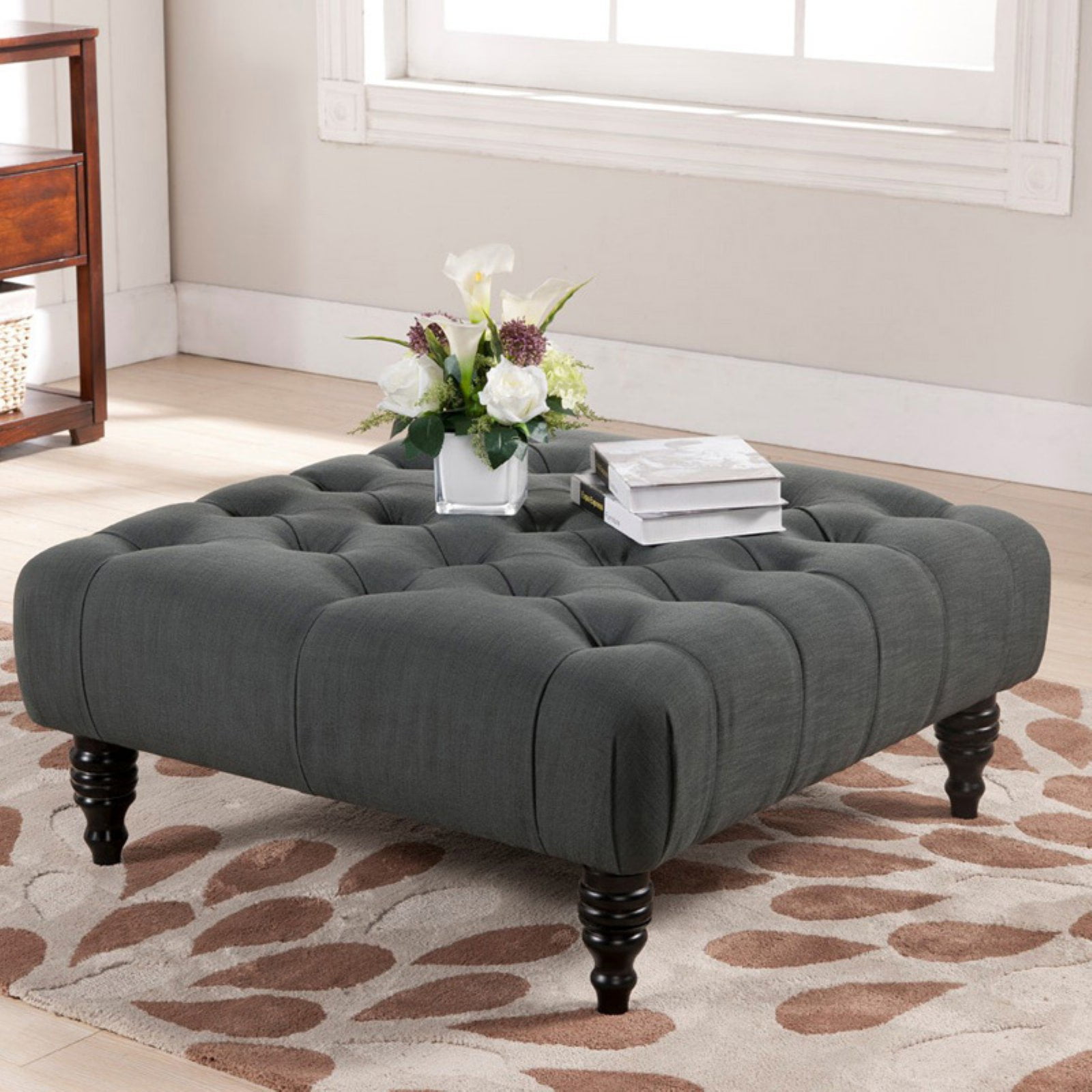 Baxton Studio Keswick Dark Gray Linen Modern Tufted Ottoman - Walmart.com