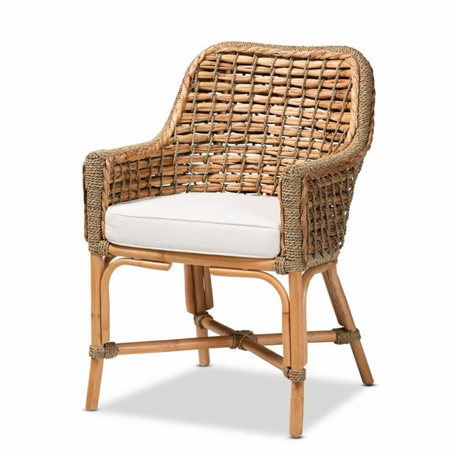 Baxton Studio Kyle Natural Brown Woven Rattan Dining Arm Chair with ...