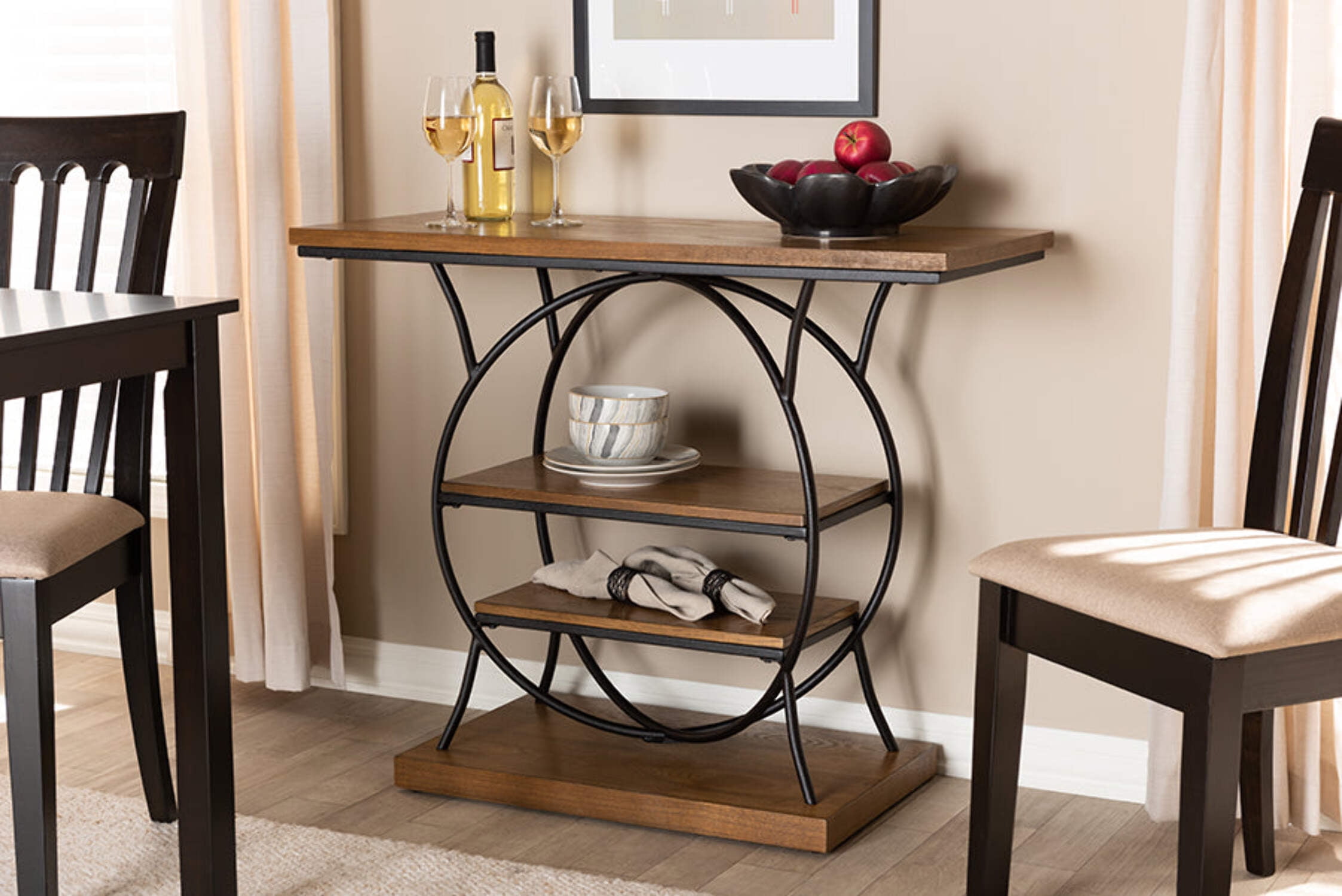 Baxton Studio Lavelle Walnut Brown Wood and Dark Bronze Metal Console ...