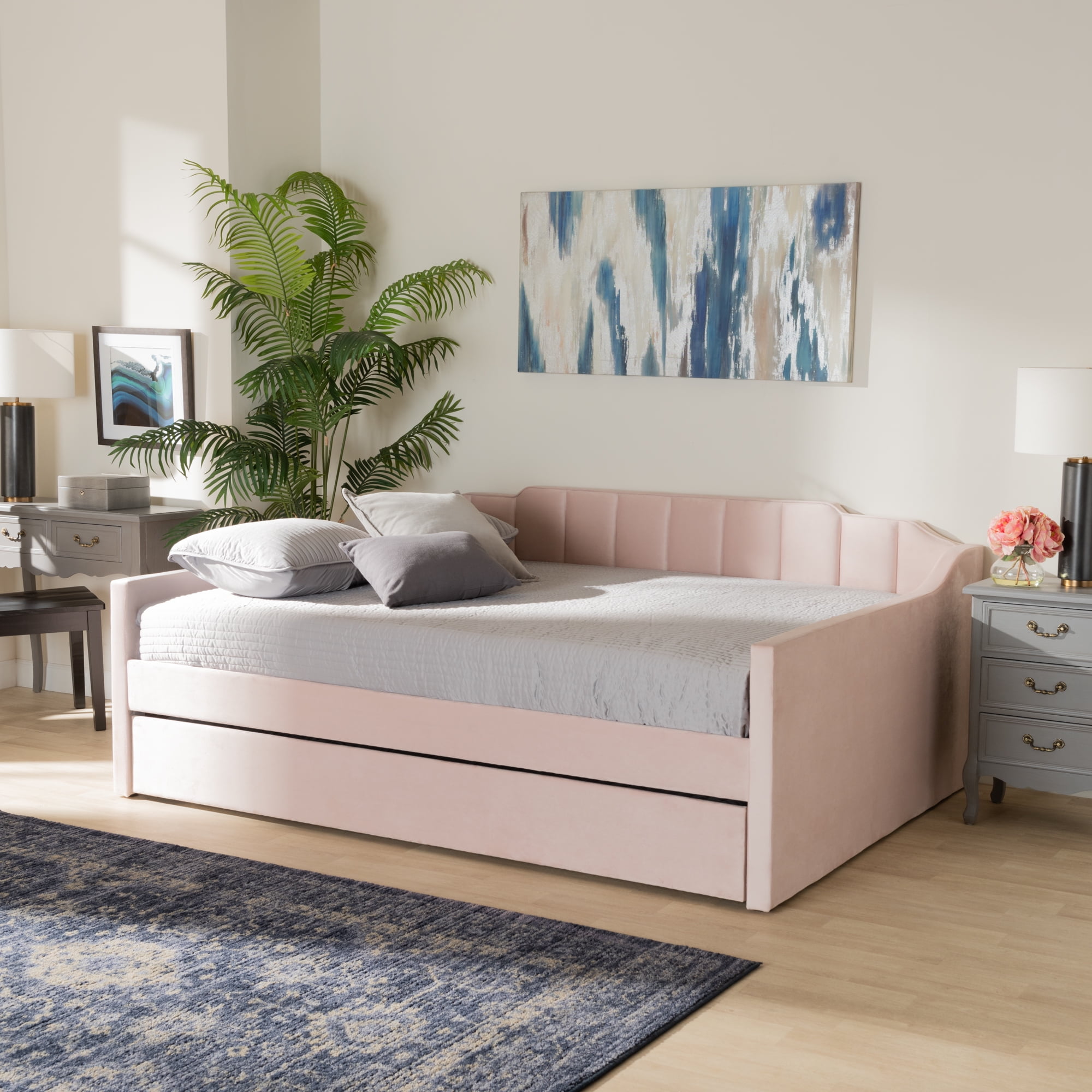 Free Shipping! Baxton Studio Lennon Queen Upholstered Daybed with Twin ...