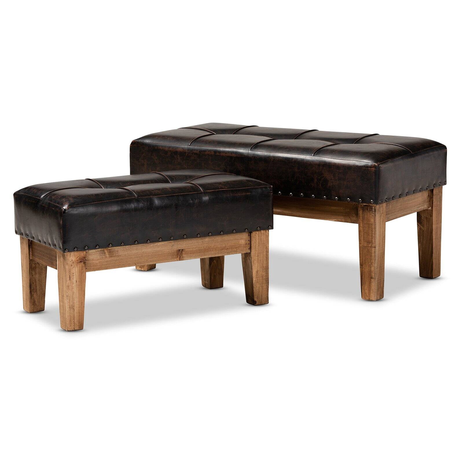 Baxton Studio Lenza Rustic Dark Brown Faux Leather Upholstered 2-Piece ...