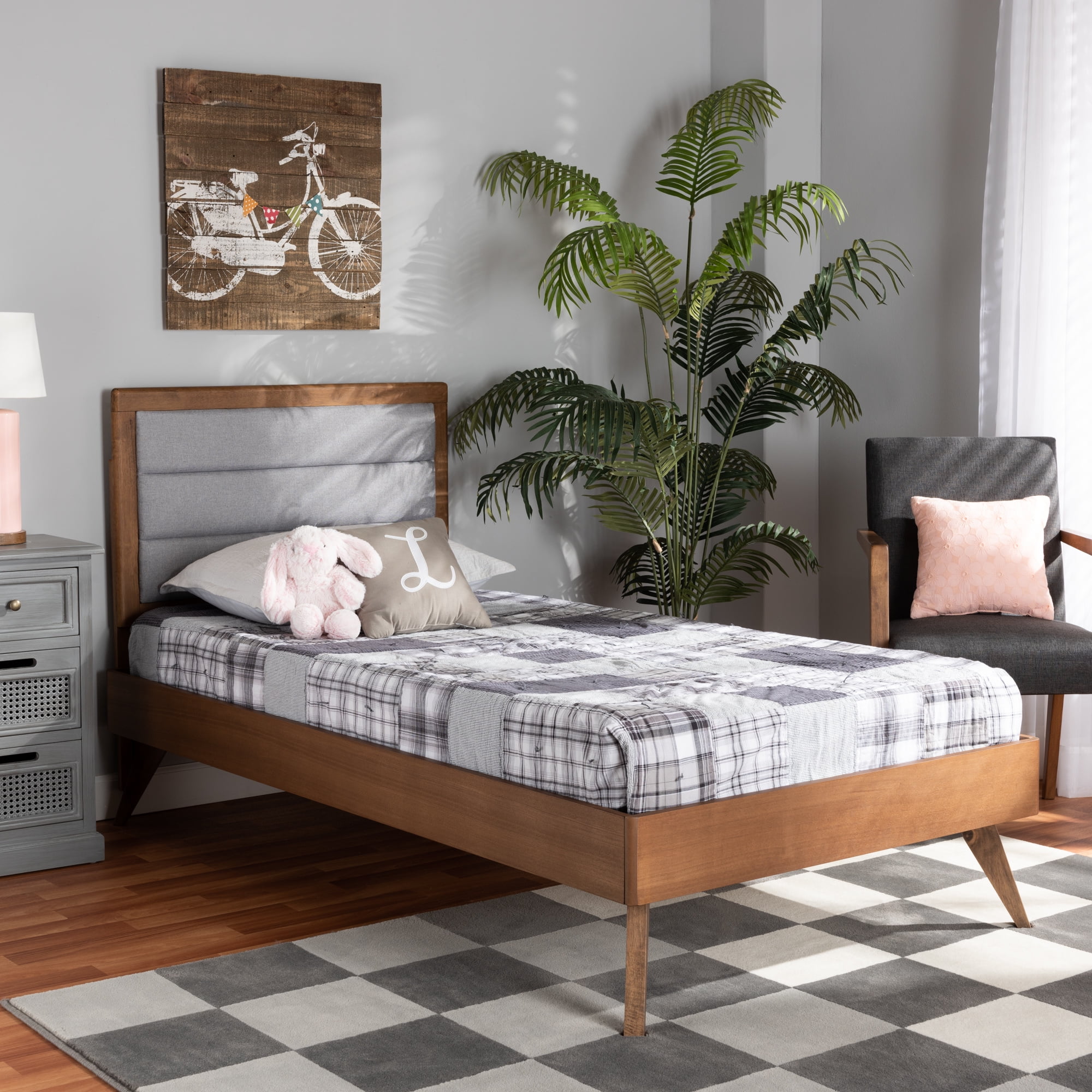 Baxton Studio Linn Mid-Century Modern Light Grey Fabric Upholstered and ...
