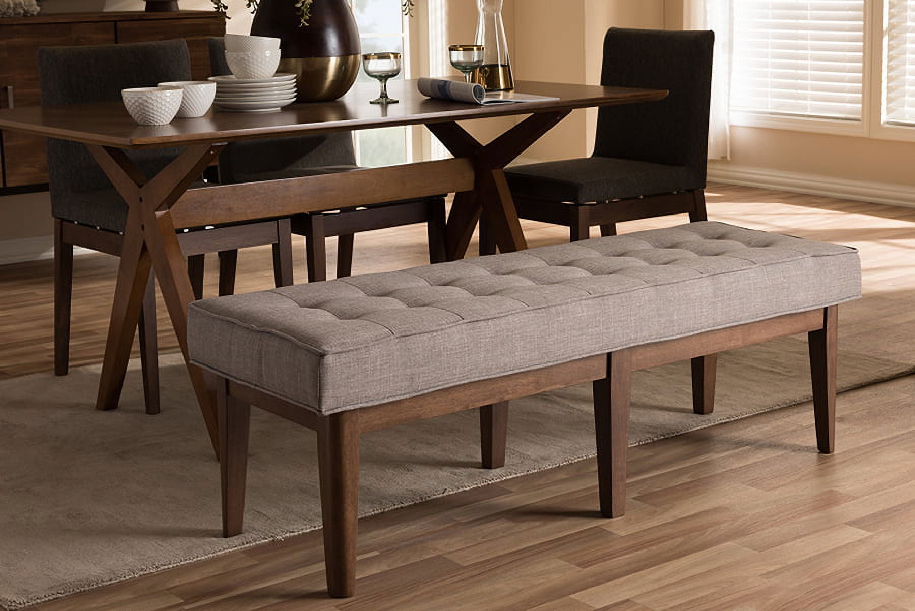 Baxton Studio Lucca Walnut Wood Light Gray Fabric Button-Tufted Bench ...