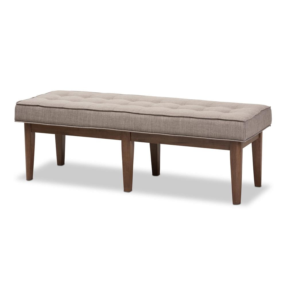 Baxton Studio Lucca Walnut Wood Light Gray Fabric Button-Tufted Bench ...