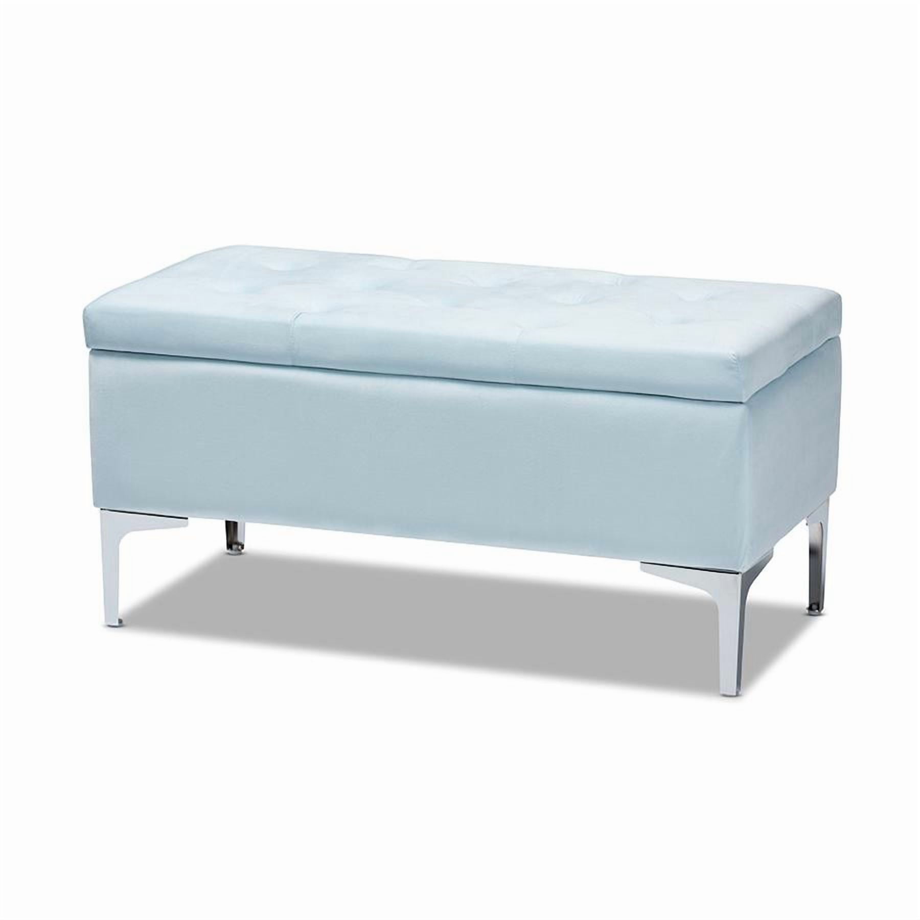 Mabel Modern Transitional Light Blue Velvet Fabric Upholstered Silver ...