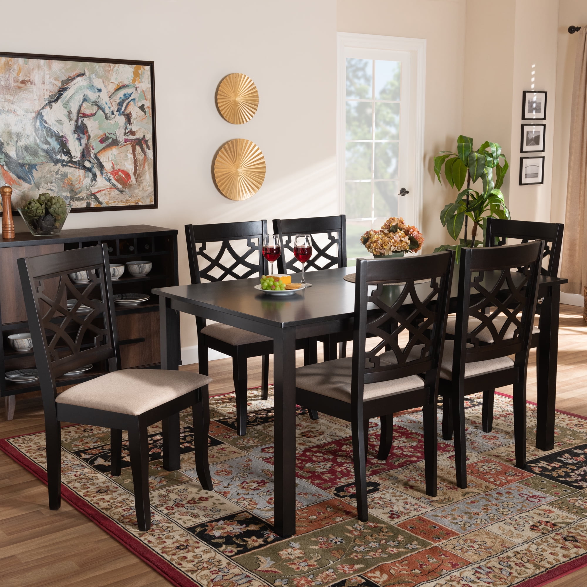Free Shipping! Baxton Studio Mael 7-Piece Dining Set, Sand Fabric ...