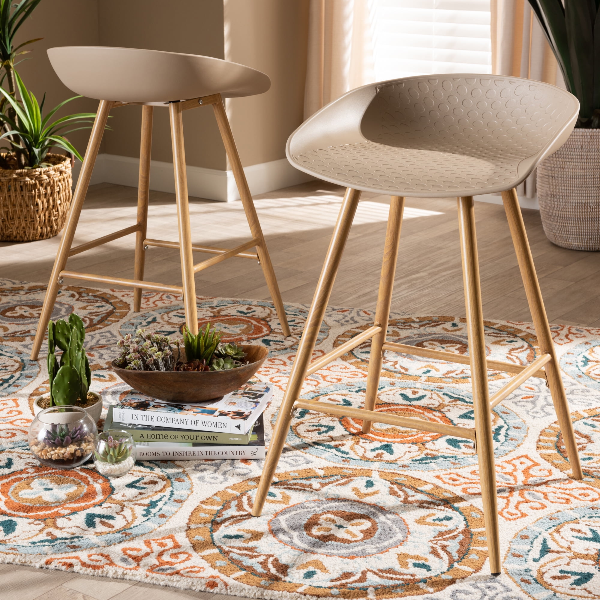 Baxton Studio Mairi Modern and Contemporary Beige Plastic and Wood ...