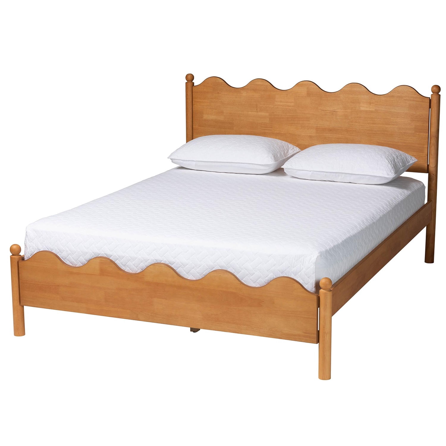 Baxton Studio Malaya Oak Brown Wood Queen Platform Bed with Scalloped ...