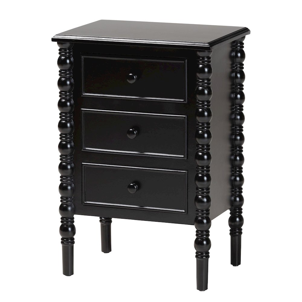 Baxton Studio Malinda Classic Black Wood 3-Drawer End Table with ...