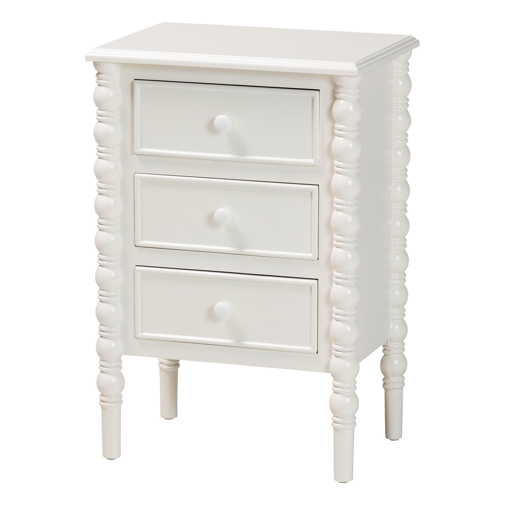 Baxton Studio Malinda Classic White Wood 3-Drawer End Table with ...