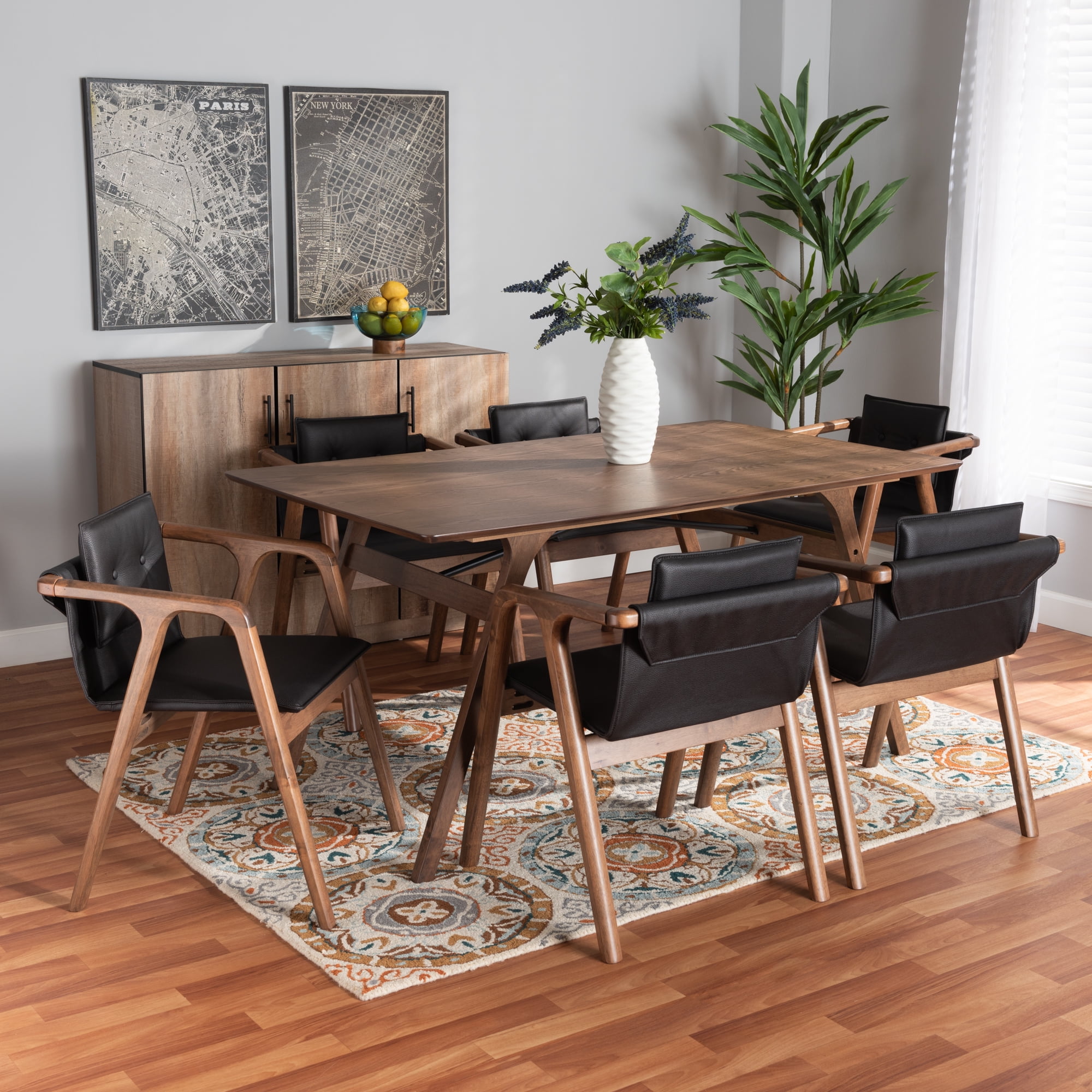 Baxton Studio Marcena Dining Set - Mid-Century Modern - Walnut Brown ...