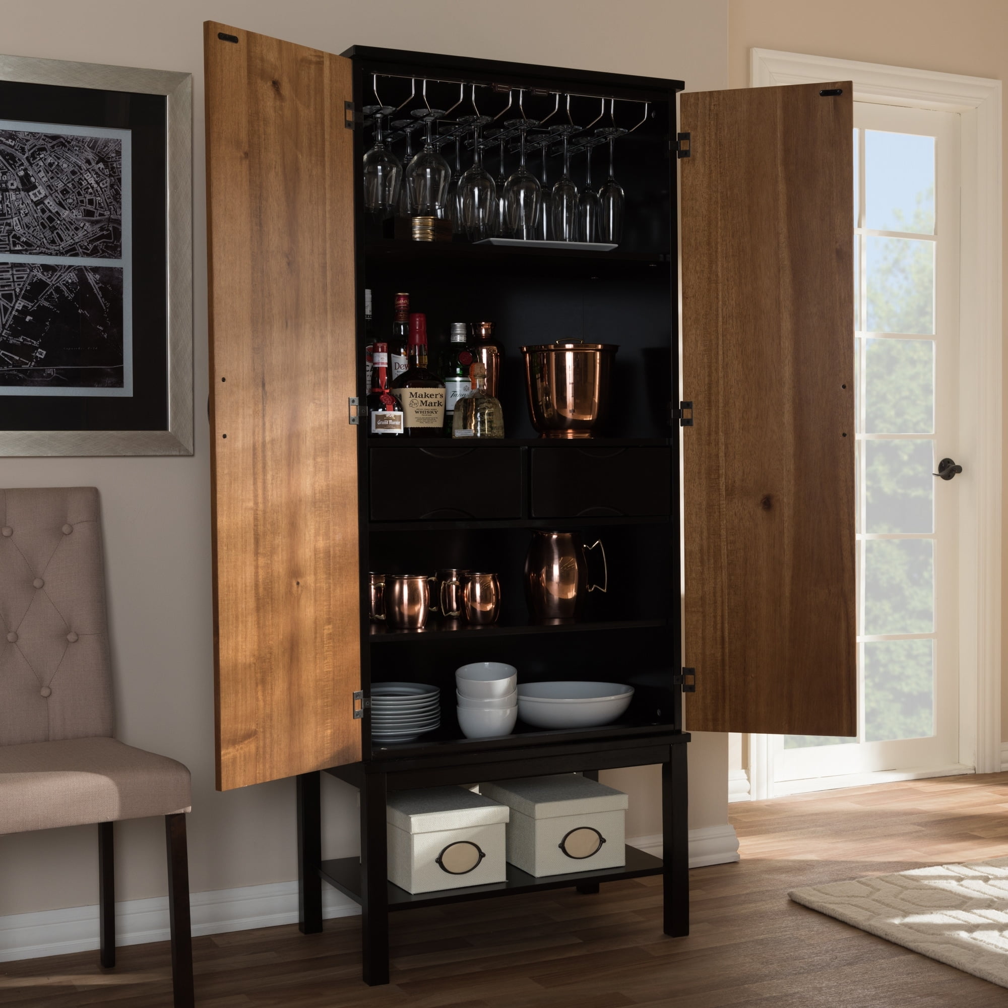 Baxton Studio Mid-Century Two-Tone Wine Cabinet by - Walmart.com