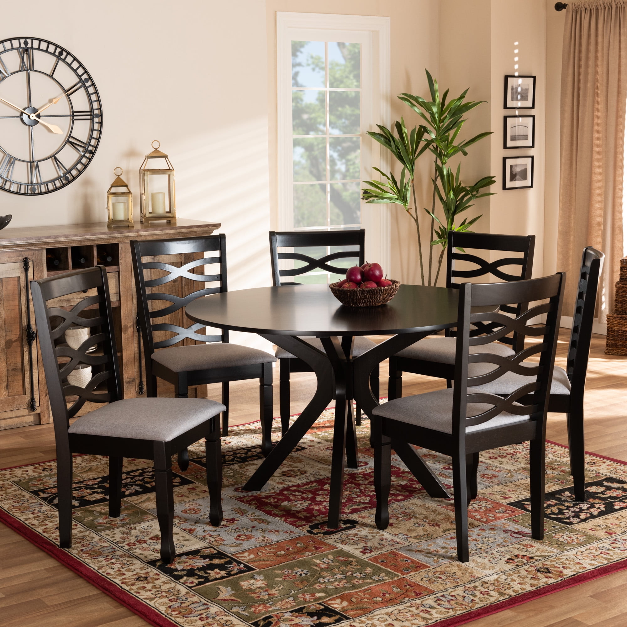 Free Shipping! Baxton Studio Mila 7-Piece Dining Set Grey Upholstered ...