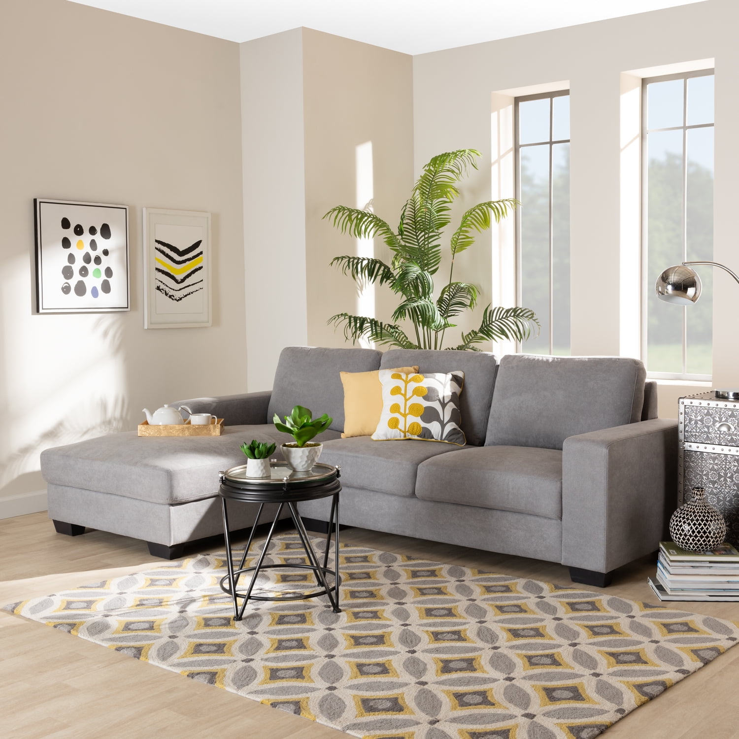 Baxton Studio Nevin Light Grey Sectional Sofa with Left Facing Chaise ...