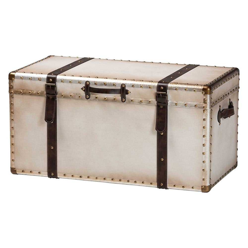 Baxton Studio Nevio Vintage Weathered White Canvas Storage Trunk ...