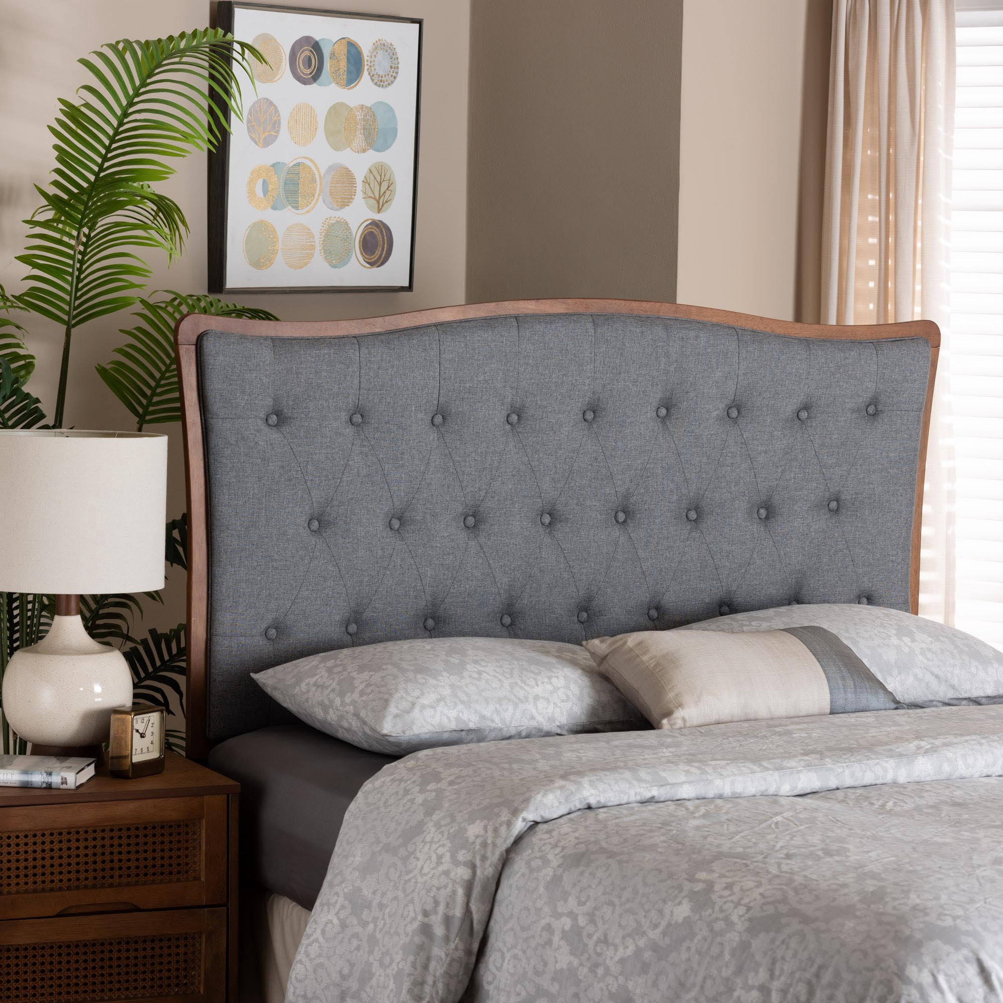 Baxton Studio Nikita Classic and Traditional Grey Fabric and Walnut ...
