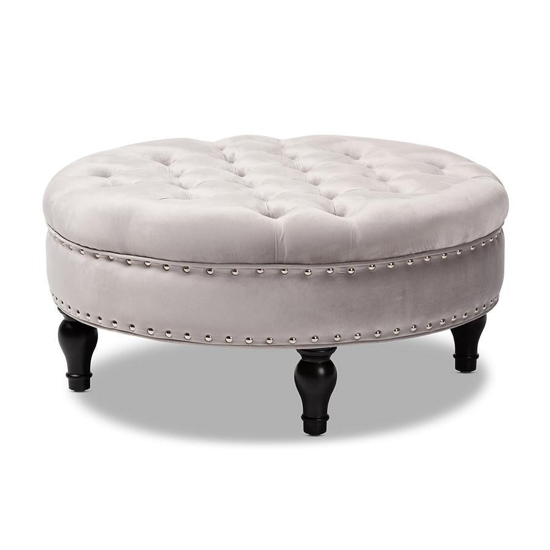 Baxton Studio Palfrey Grey Velvet Button Tufted Ottoman, Eucalyptus ...