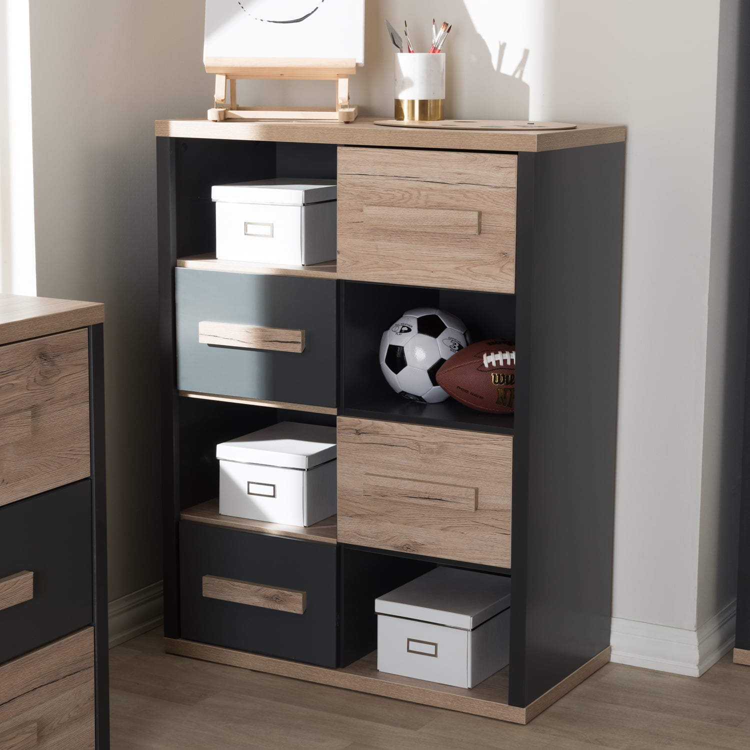 Baxton Studio Pandora 4 Drawer Storage Unit in Gray and Oak Brown ...