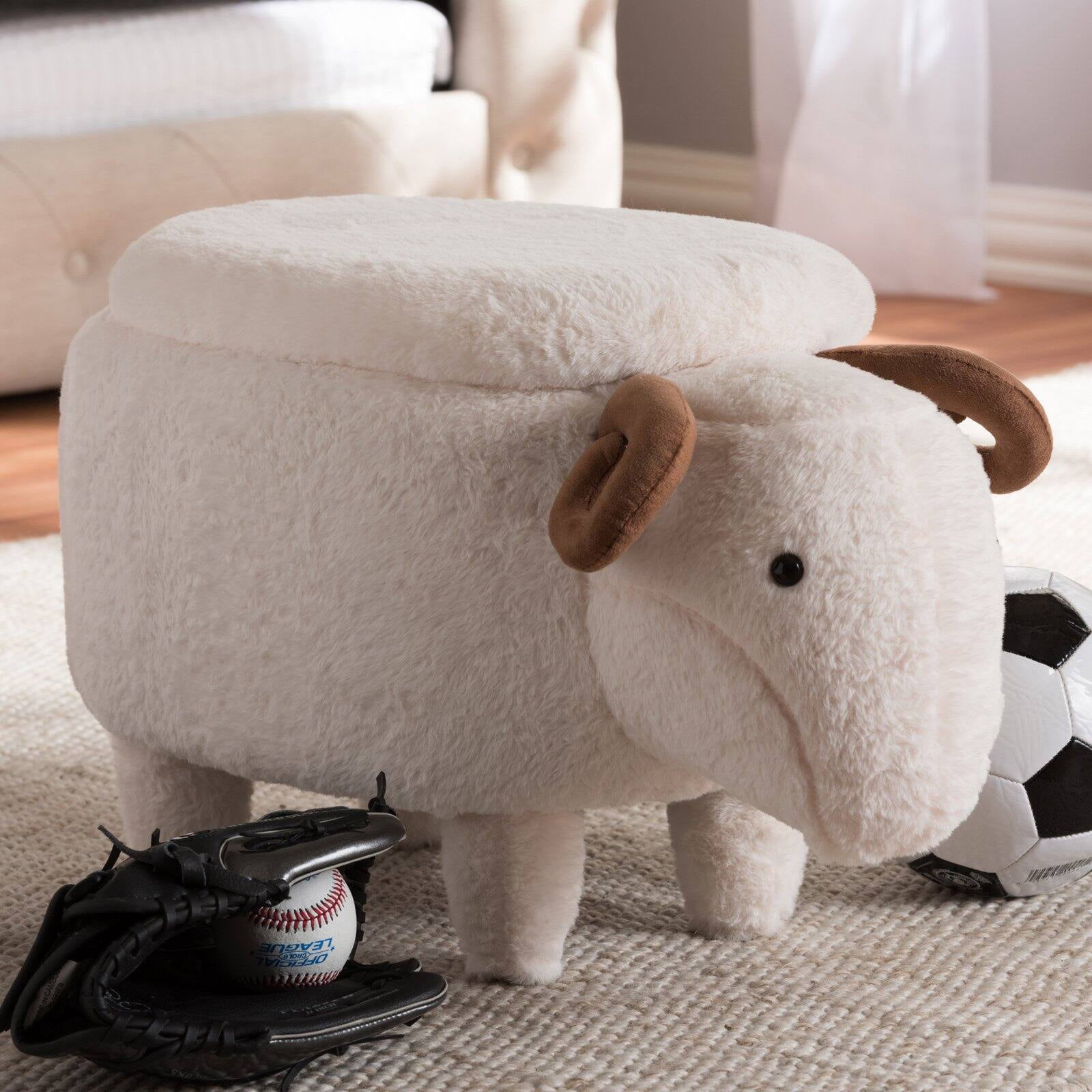 Baxton Studio Pecora Contemporary Wool Upholstered Sheep Storage ...